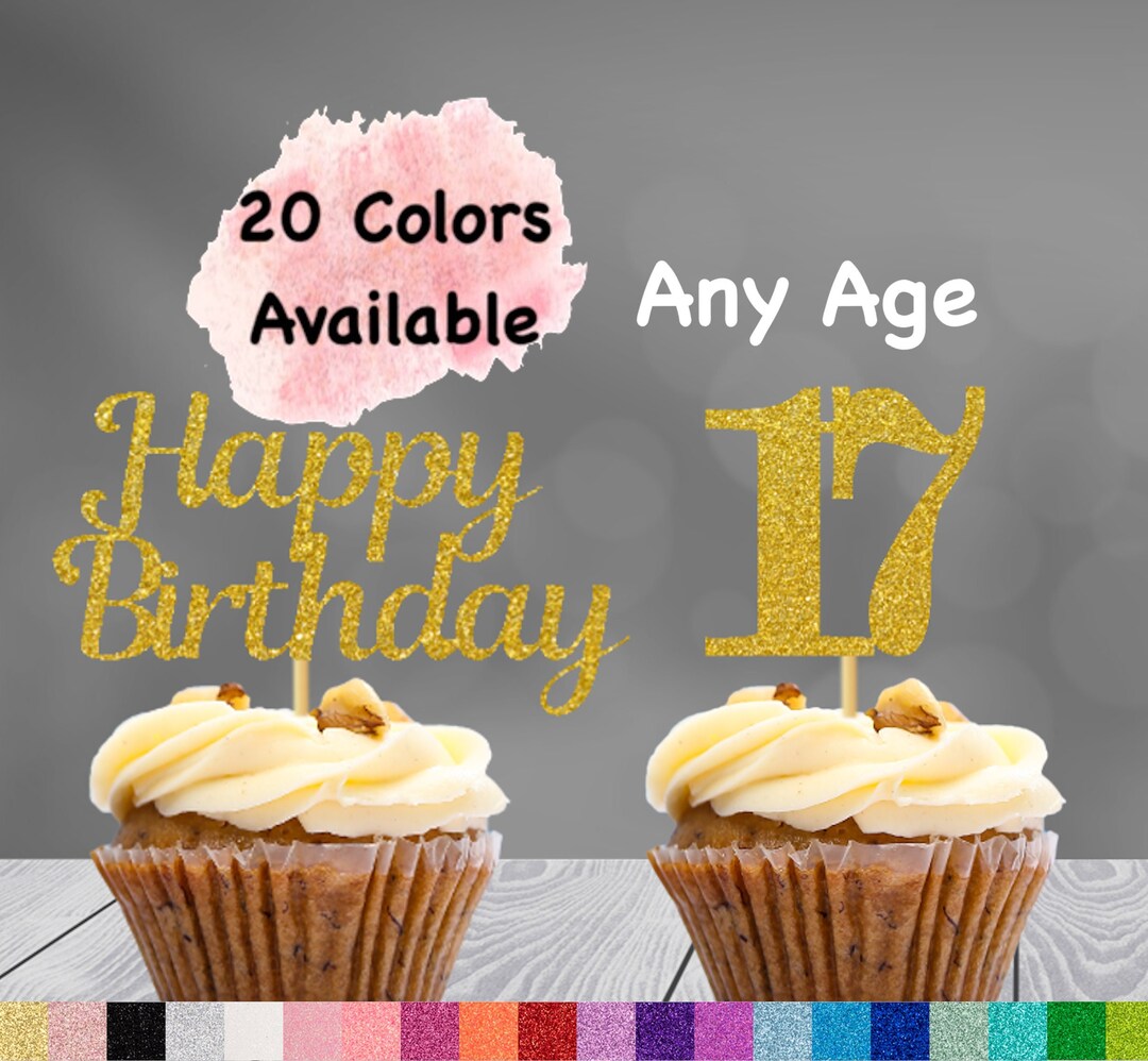 17th Birthday Cupcake Toppers | Number 17 Party Picks | 17th Party ...
