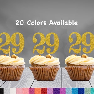 29th Birthday Cupcake Toppers | Glitter Number 29 Decorations | 29th ...