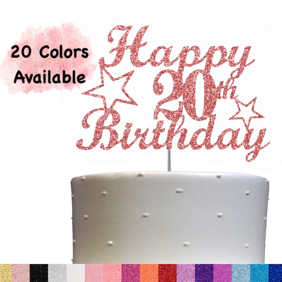 20th Birthday Cake Topper | Glitter Party Decoration | Happy Birthday ...