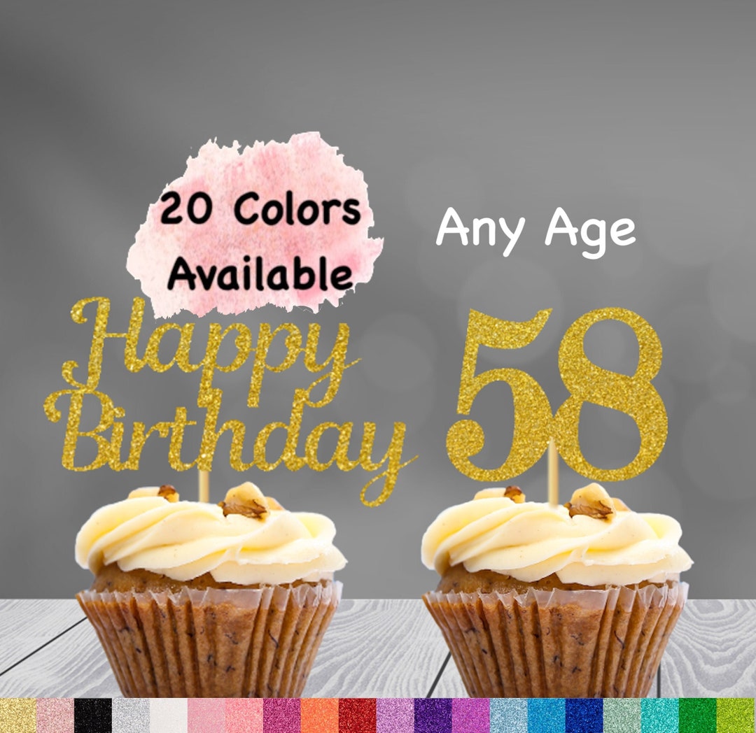 58th Birthday Cupcake Toppers | Number 58 Party Picks | 58th Party ...
