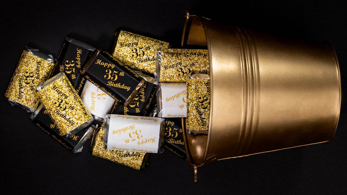 Any Age 35th Birthday Party Favors Labels for Miniatures Candy - Etsy