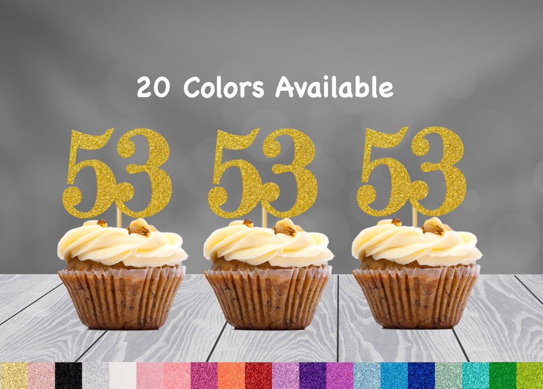 Any Age Number 53rd Birthday Cupcake Toppers ( 2 Inches Tall) Adult ...