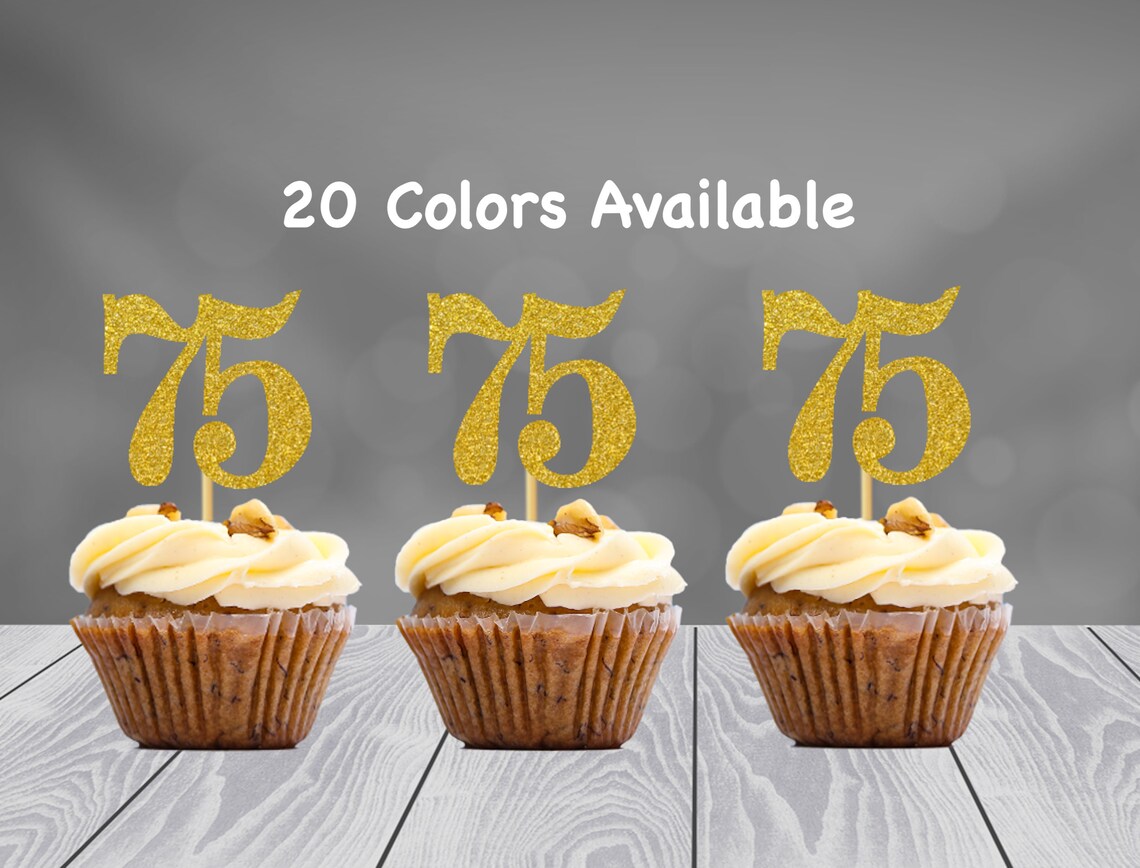 ANY NUMBER 75th Birthday Cupcake Toppers 2 Inches Tall - Etsy