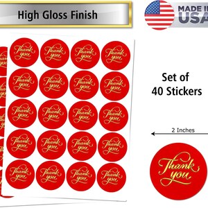 Set of 40 Thank You Stickers, 2 Inch Big Round Glossy Labels (red) - Etsy