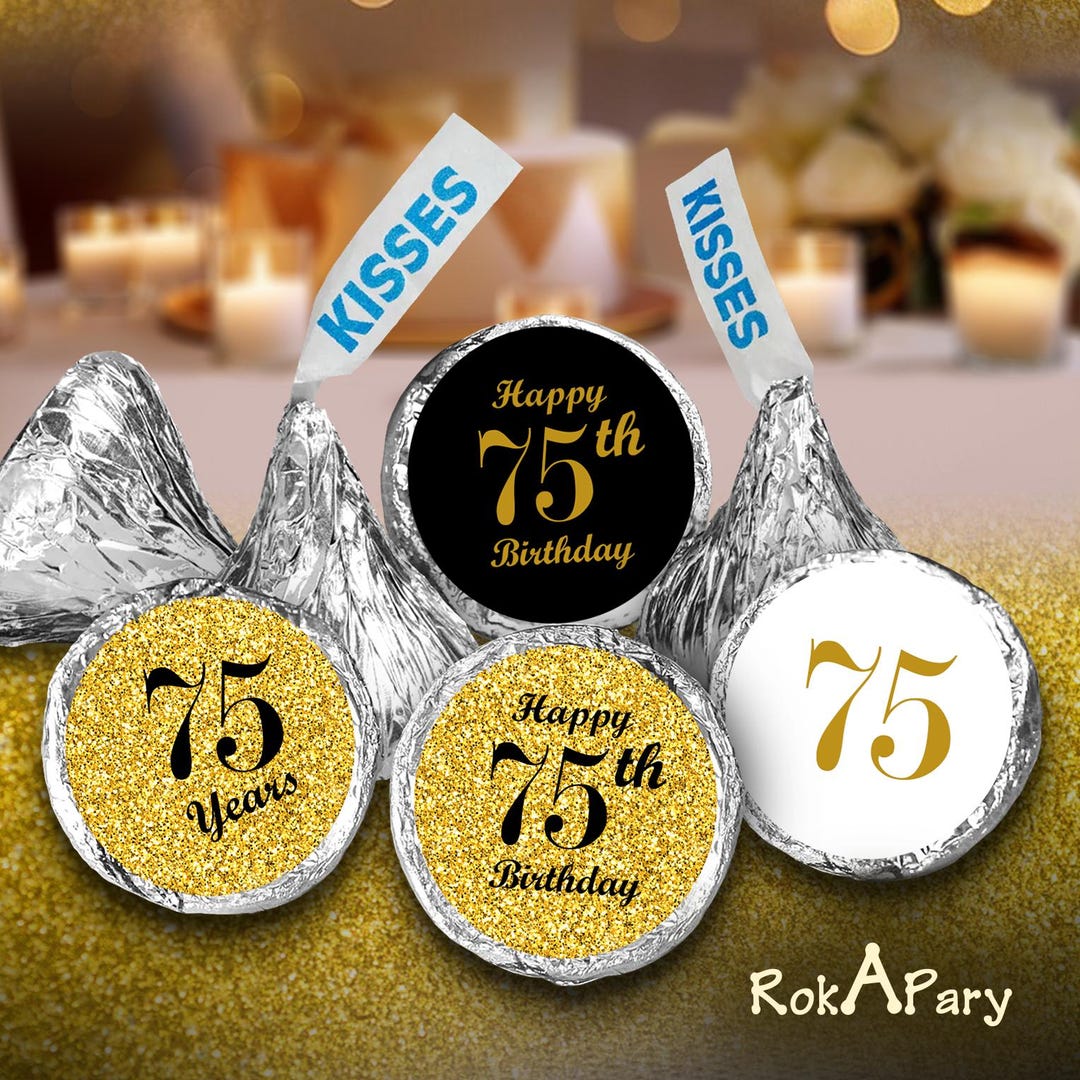 75th Birthday Party Labels Set of 324 Self-adhesive Glossy Stickers ...
