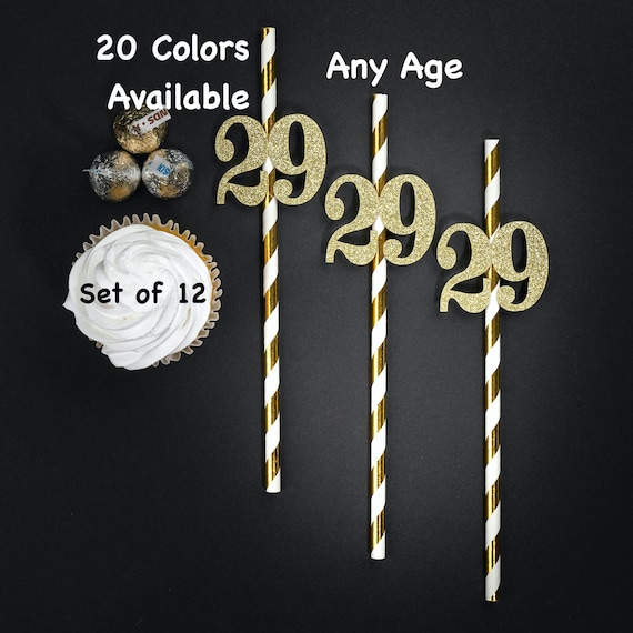 29th Birthday Straws With Number Any Age SET OF 12 29th - Etsy