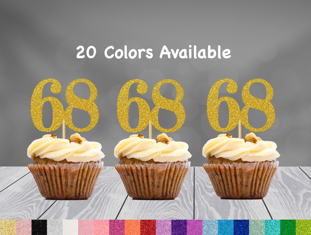 68th Birthday Cupcake Toppers | Glitter Number 68 Decorations | 68th ...