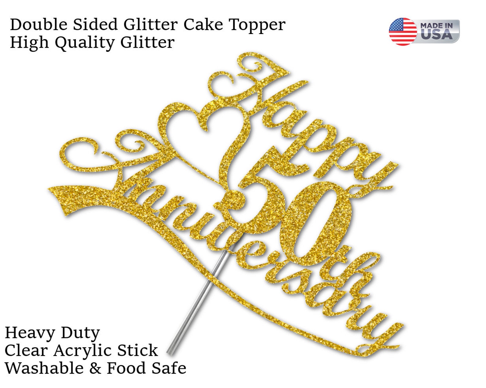 50th Anniversary Cake Topper double Sided Gold Glitter 50th - Etsy