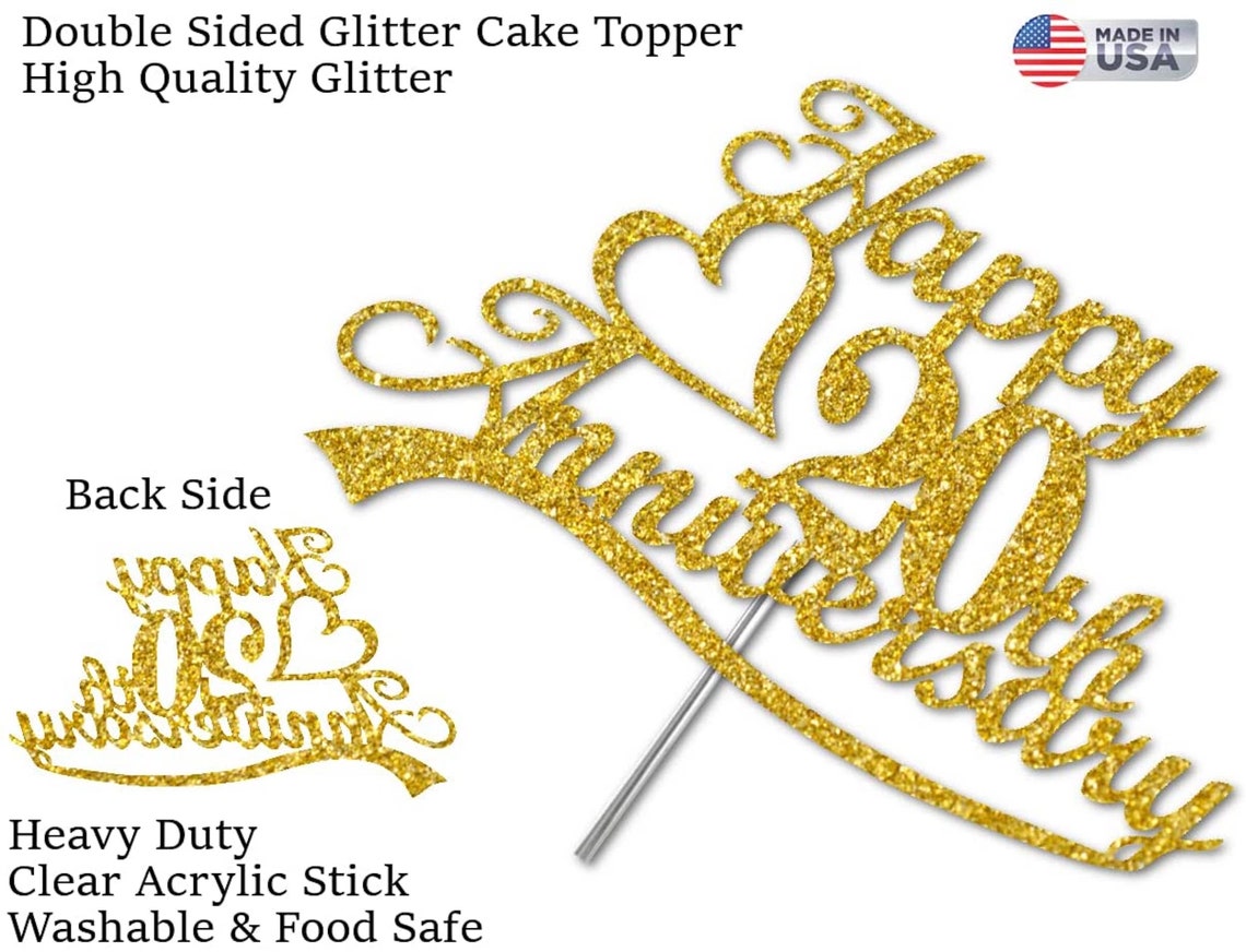 20th Anniversary Cake Topper (double Sided) Glitter 20th Wedding ...