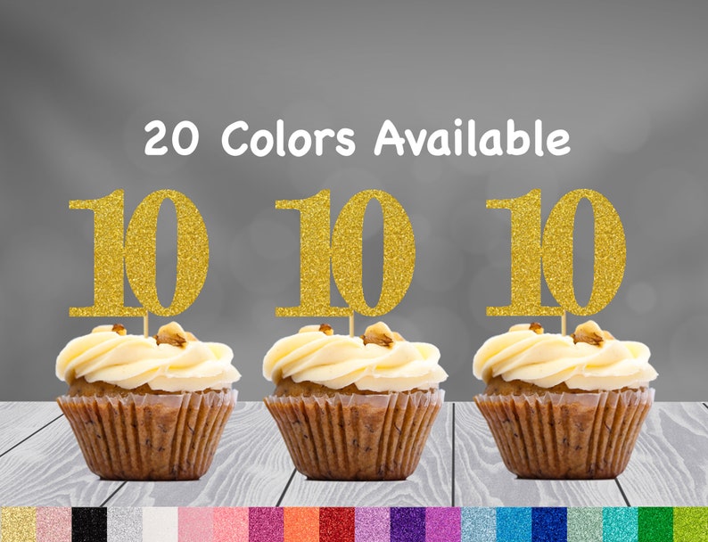 ANY NUMBER 10th Birthday Cupcake Toppers Number 10 Cupcake - Etsy