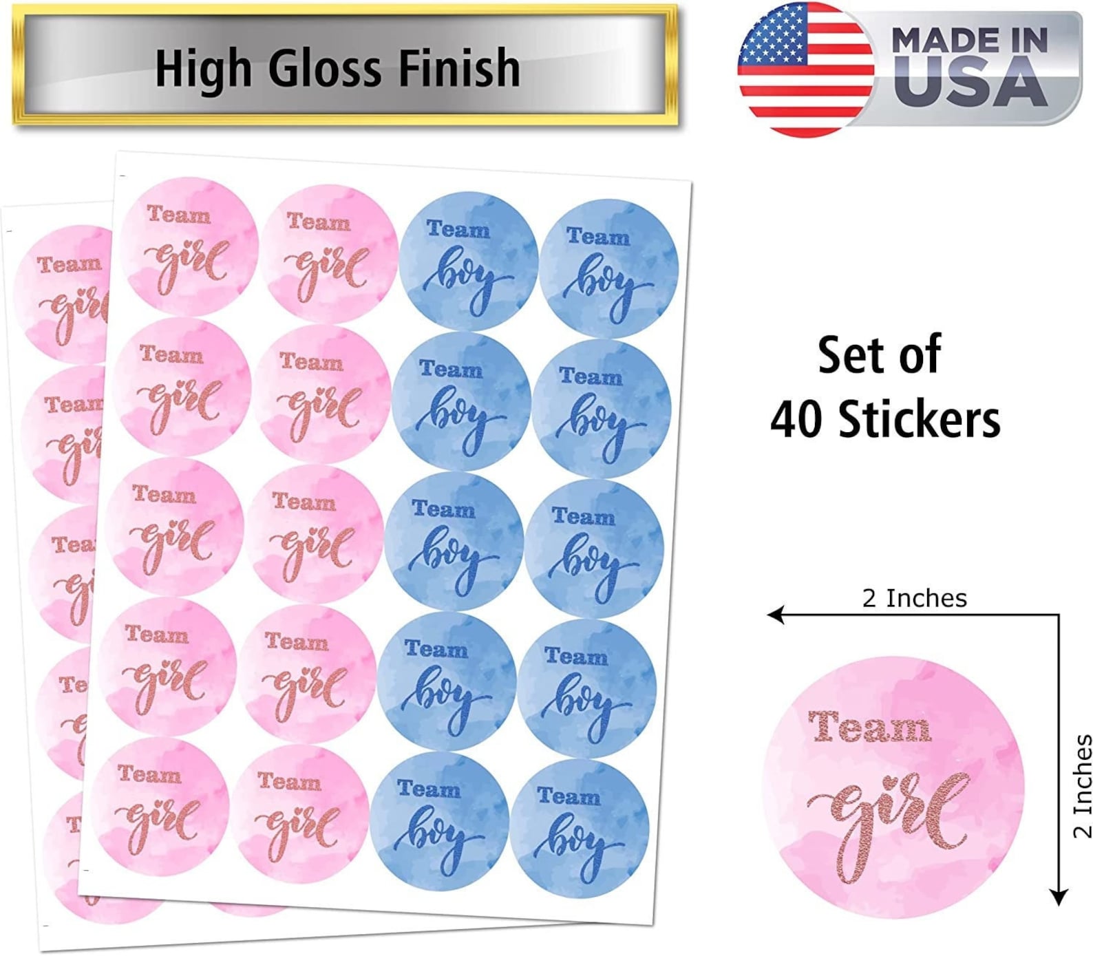 40pc Team Girl Team Boy Gender Reveal Stickers 2 Inch Big - Etsy