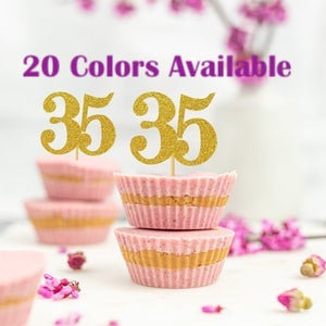 Any Number 35th Birthday Cupcake Toppers 2 Inches Tall Adult Glitter ...