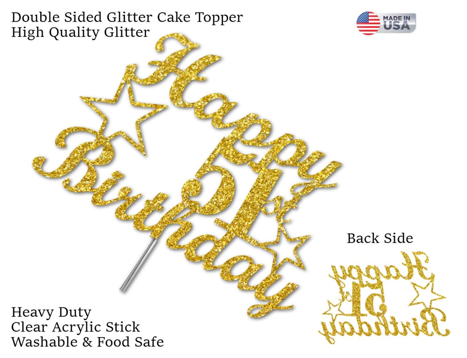 51st Birthday Cake Toppers double Side Glitter Adult Party - Etsy