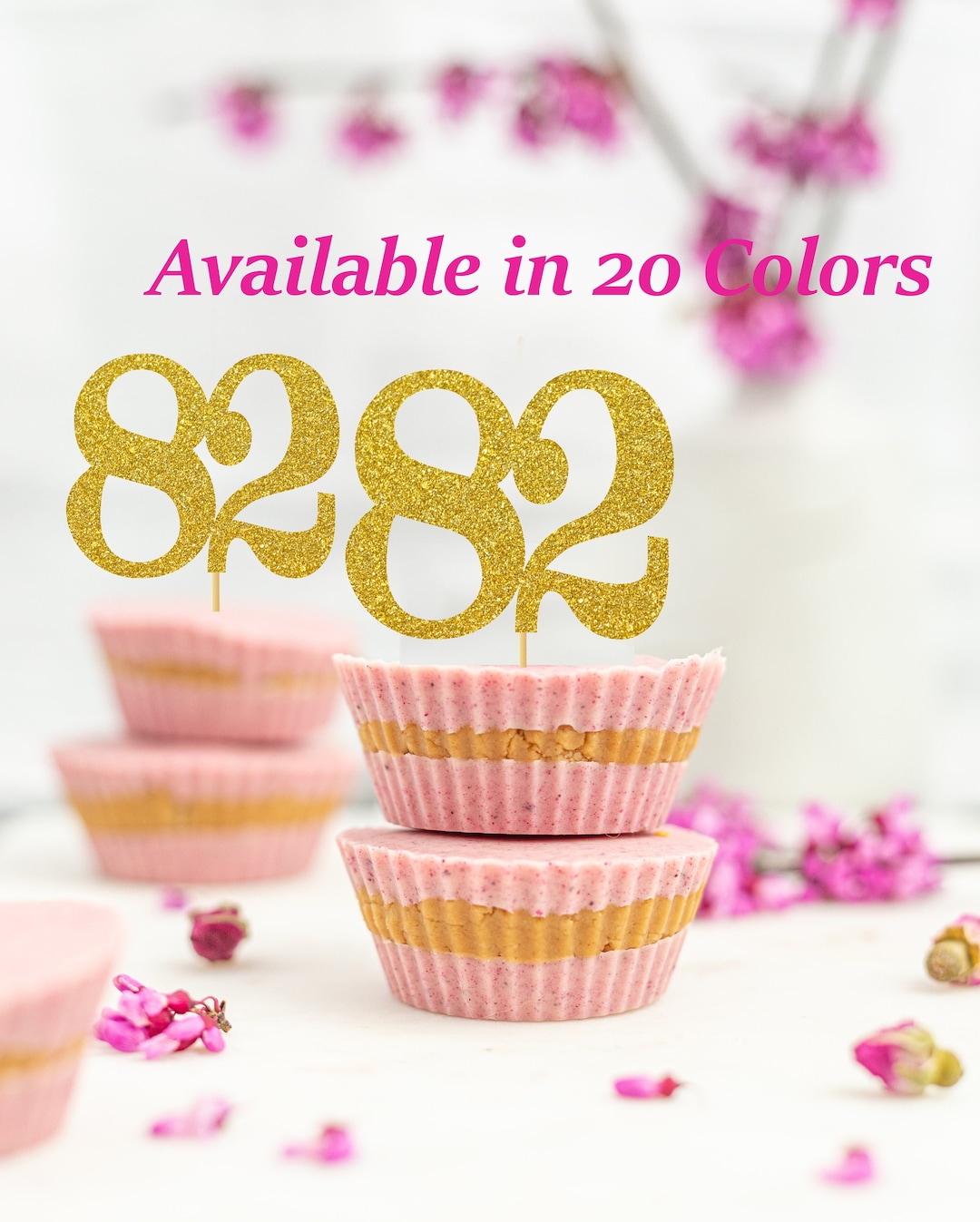 82nd Birthday Cupcake Toppers | Glitter Number 82 Decorations | 82nd ...