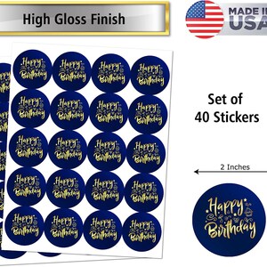 Happy Birthday Stickers (set of 40) 2 Inch Big Round Glossy Labels ...