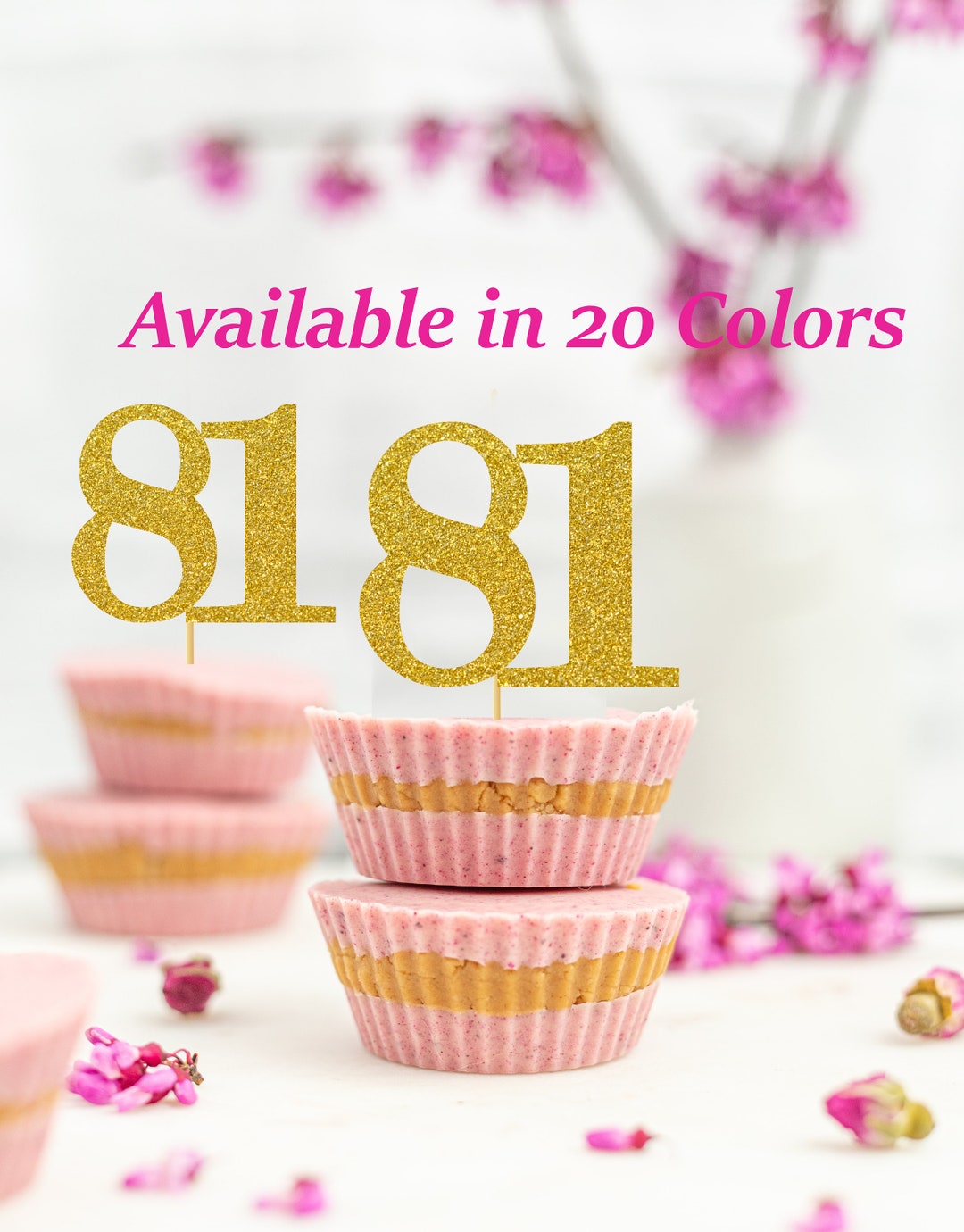 81st Birthday Cupcake Toppers | Glitter Number 81 Decorations | 81st ...