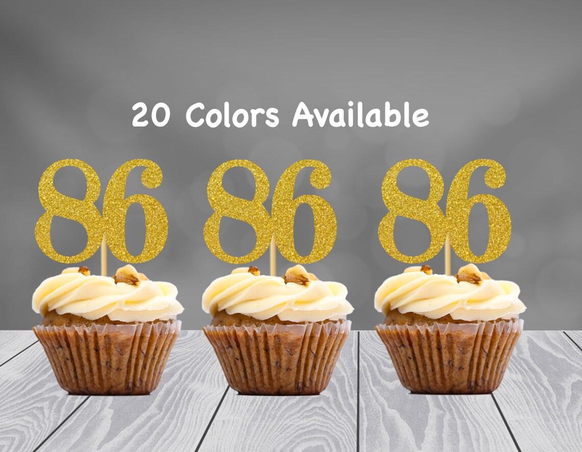 Any Number 86th Birthday Cupcake Toppers Adult Party Glitter - Etsy