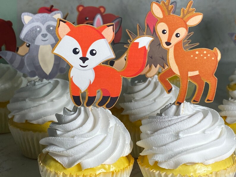 Woodland Forest Animals SET of 12 Cupcake Toppers Woodland | Etsy