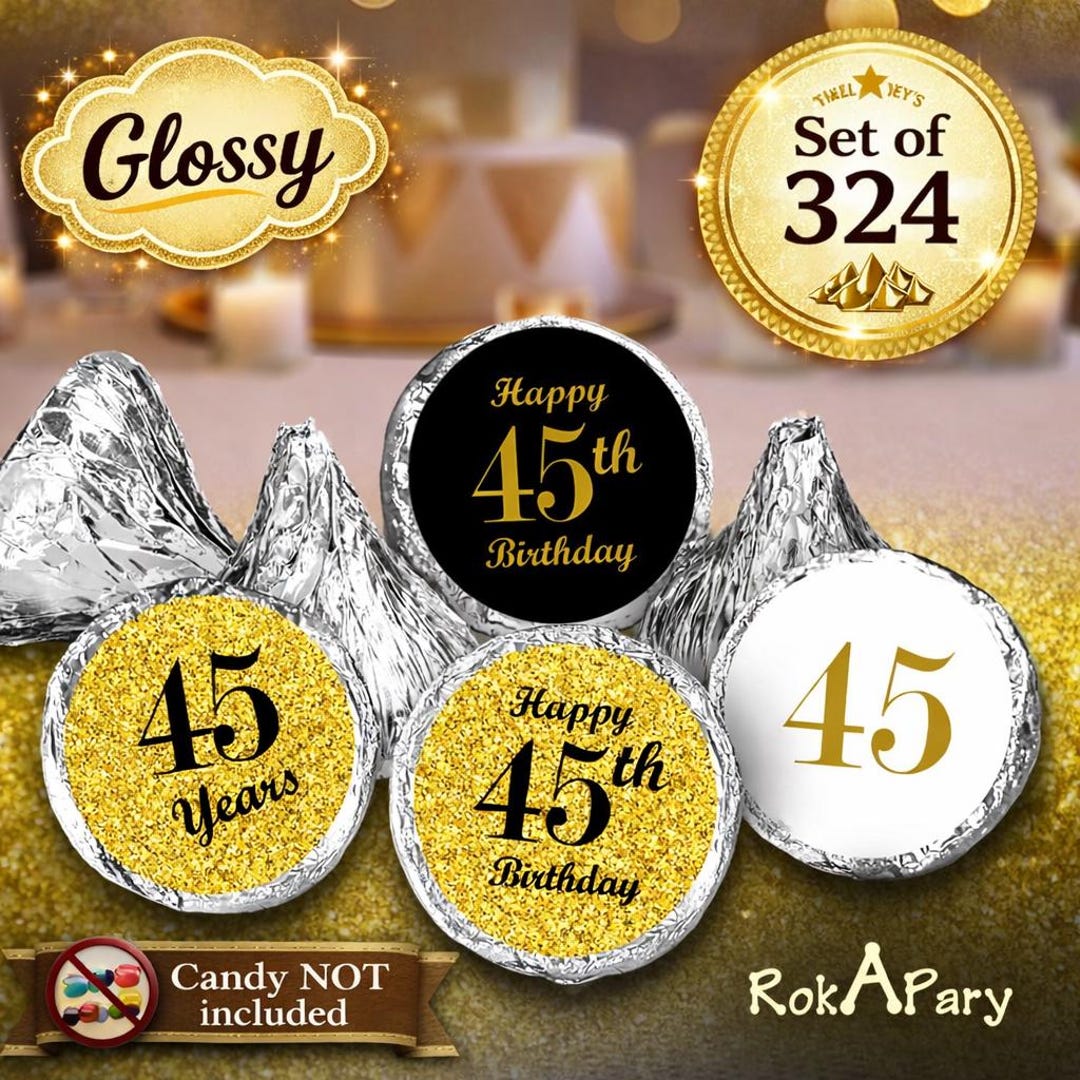 45th Birthday Party Labels Set of 324 Self-adhesive Glossy Stickers ...