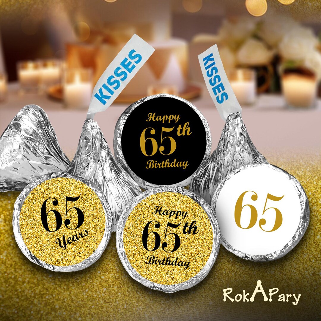 65th Birthday Party Labels Set of 324 Self-adhesive Glossy Stickers ...