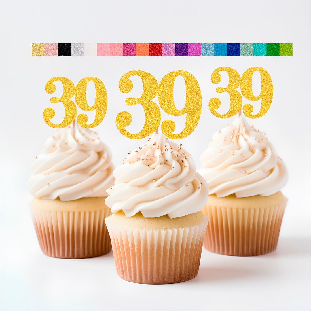 39th Birthday Cupcake Toppers | Glitter Number 39 Decorations | 39th ...