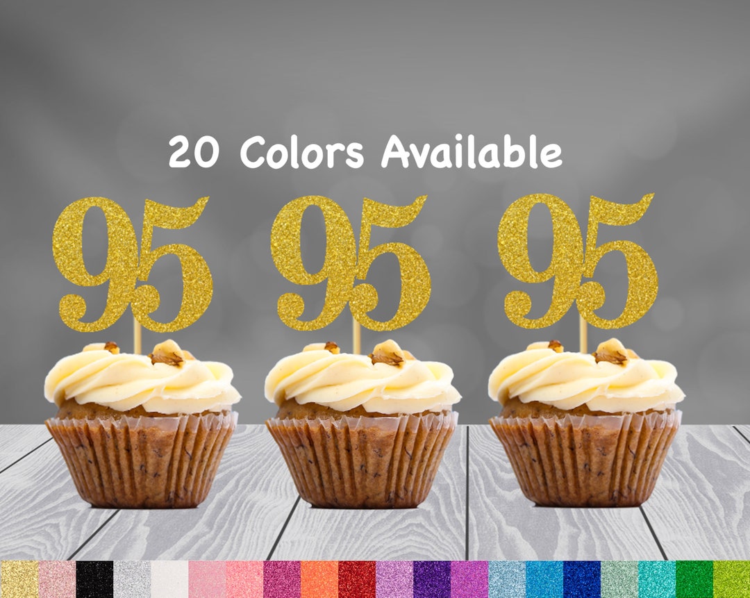 95th Birthday Cupcake Toppers | Glitter Number 95 Decorations | 95th ...
