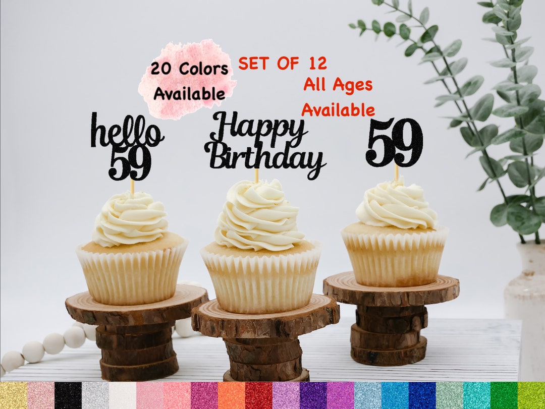 59th Birthday Cupcake Toppers set of 12 59th Birthday Decorations Party ...