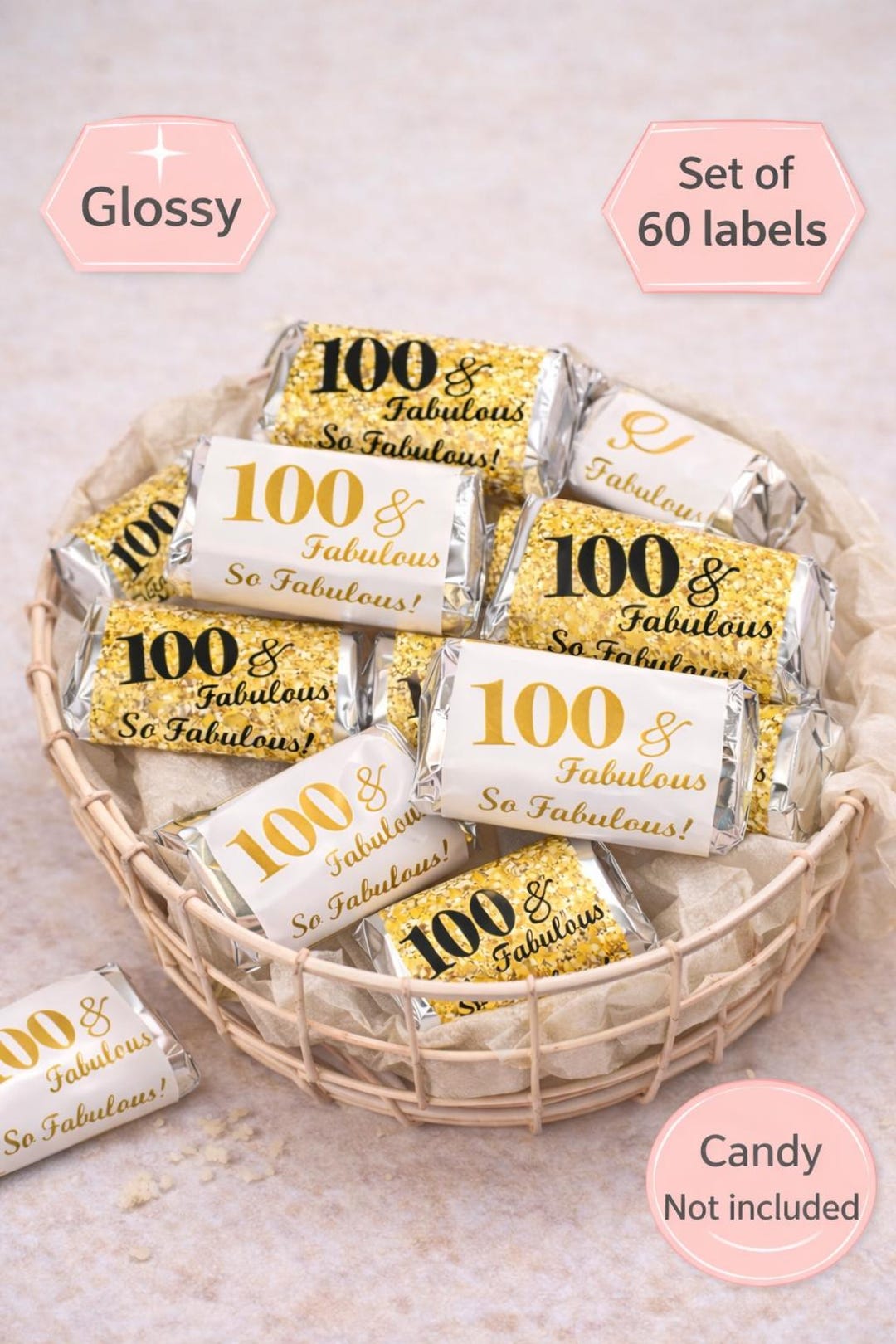 100 and Fabulous | Set of 60 Glossy Stickers | 100th Birthday Labels ...
