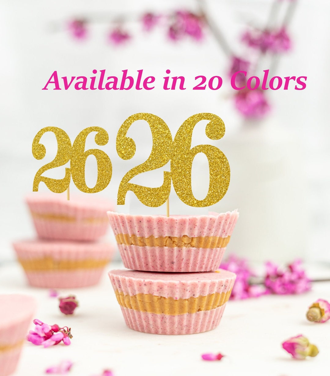 26th Birthday Cupcake Toppers | Glitter Number 26 Decorations | 26th ...
