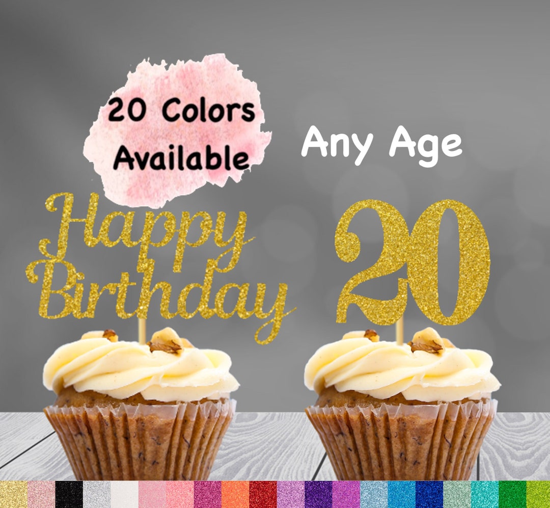 20th Birthday Cupcake Toppers | Number 20 Party Picks | 20th Party ...