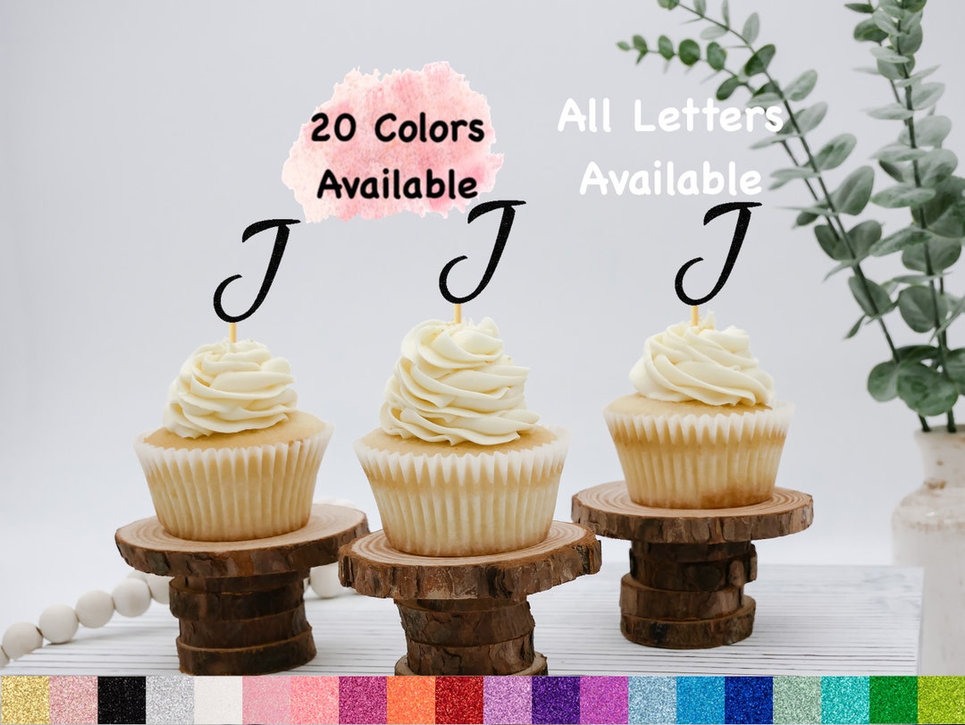 Initial J Cupcake Topper Monogram Letter Cupcake Toppers for Wedding ...