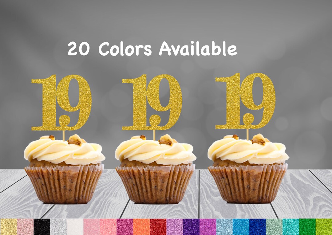 Any Number 19th Birthday Cupcake Toppers Adult Party Glitter - Etsy