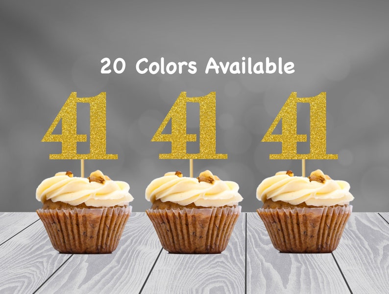 41st Birthday Cupcake Toppers | Glitter Number 41 Decorations | 41st ...