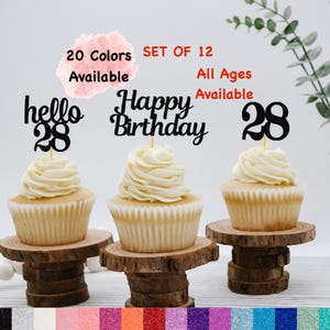 28th Birthday Cupcake Toppers | Hello 28 Theme | Number 28 | Happy ...