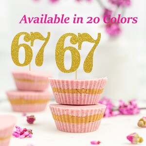 67th Birthday Cupcake Toppers | Glitter Number 67 Decorations | 67th ...