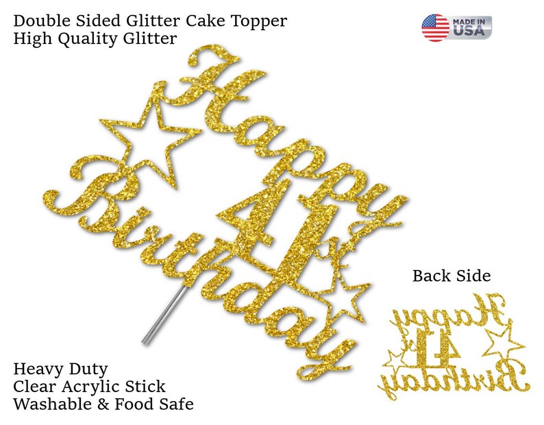 41st Birthday Cake Topper double Side Glitter Adult Party - Etsy