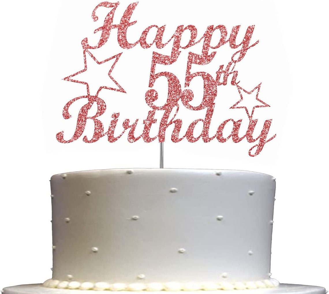 55th Birthday Cake Topper double Side Glitter Adult Party - Etsy
