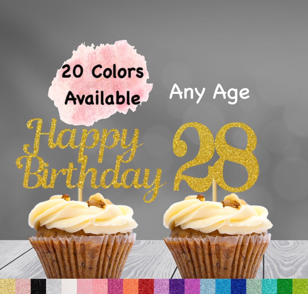 28th Birthday Cupcake Toppers | Number 28 Party Picks | 28th Party ...