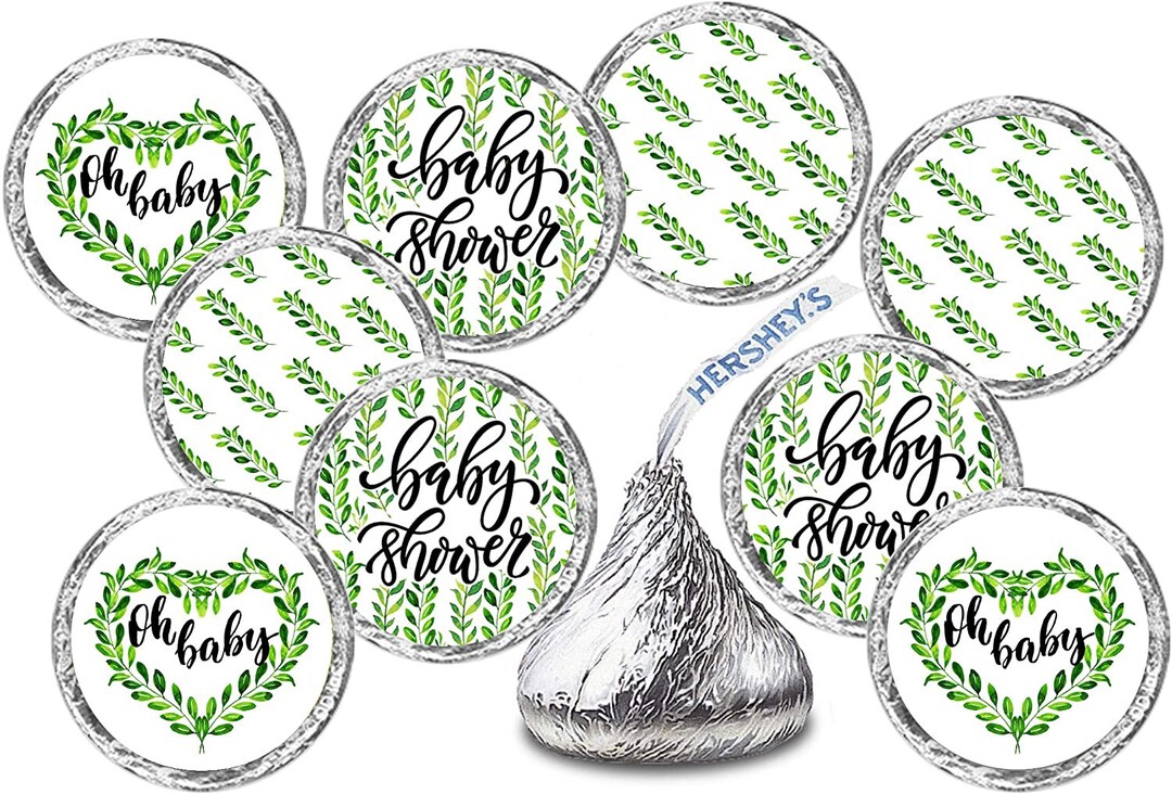 Green Baby Shower Kisses Stickers, (set of 216), Greenery Theme Labels ...