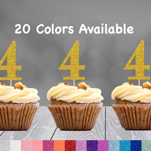 4th Birthday Cupcake Toppers | Glitter Number 4 Decorations | 4th Party ...