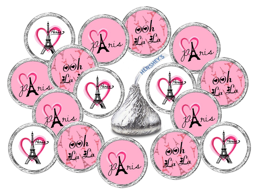 324 PARIS Eiffel Tower Theme Pink Kisses Stickers Birthday Wedding Baby ...
