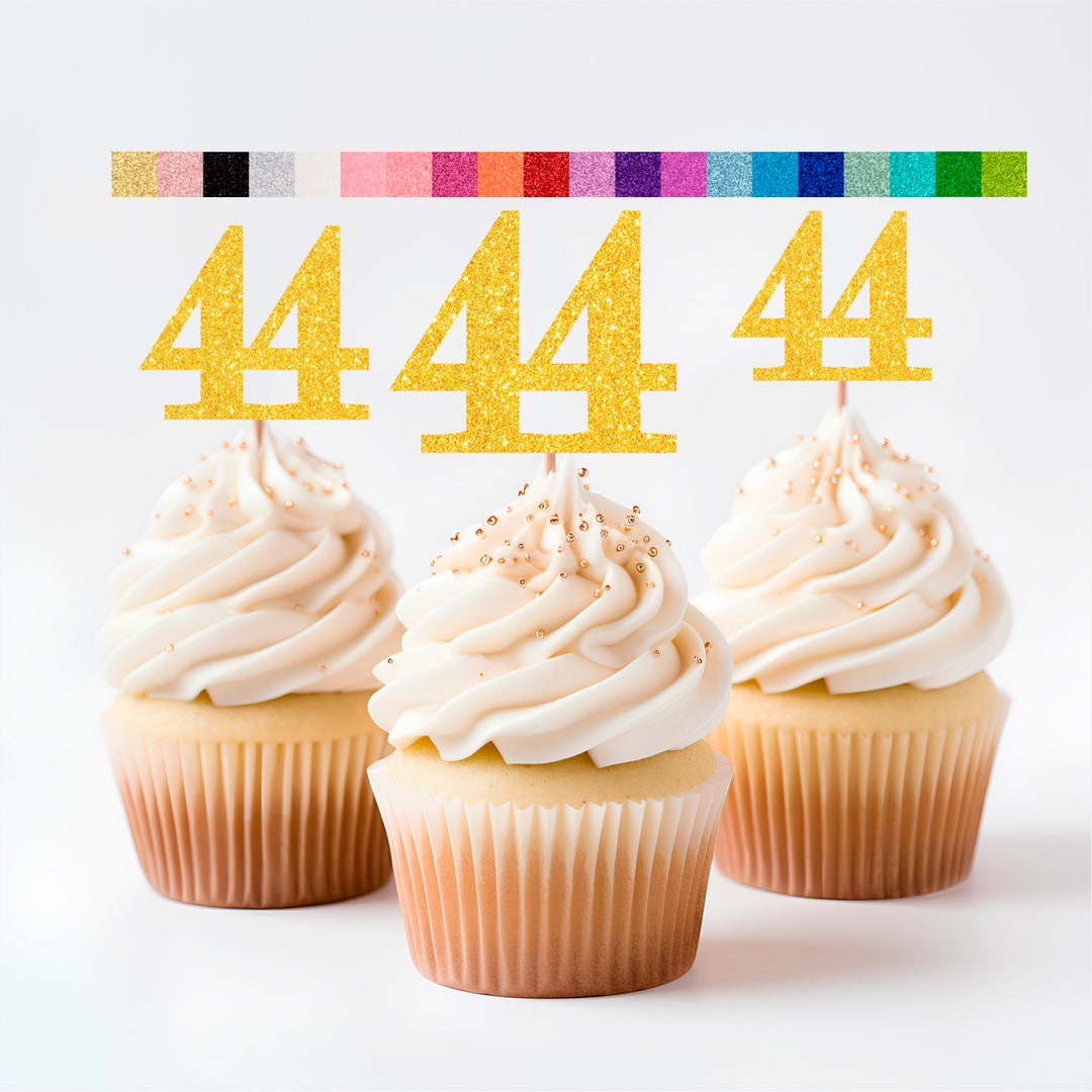 44th Birthday Cupcake Toppers | Glitter Number 44 Decorations | 44th ...