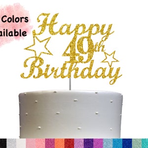 49th Birthday Cake Topper | Glitter Party Decoration | Happy Birthday ...