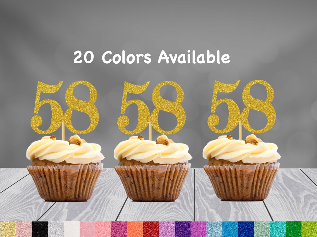 58th Birthday Cupcake Toppers | Glitter Number 58 Decorations | 58th ...