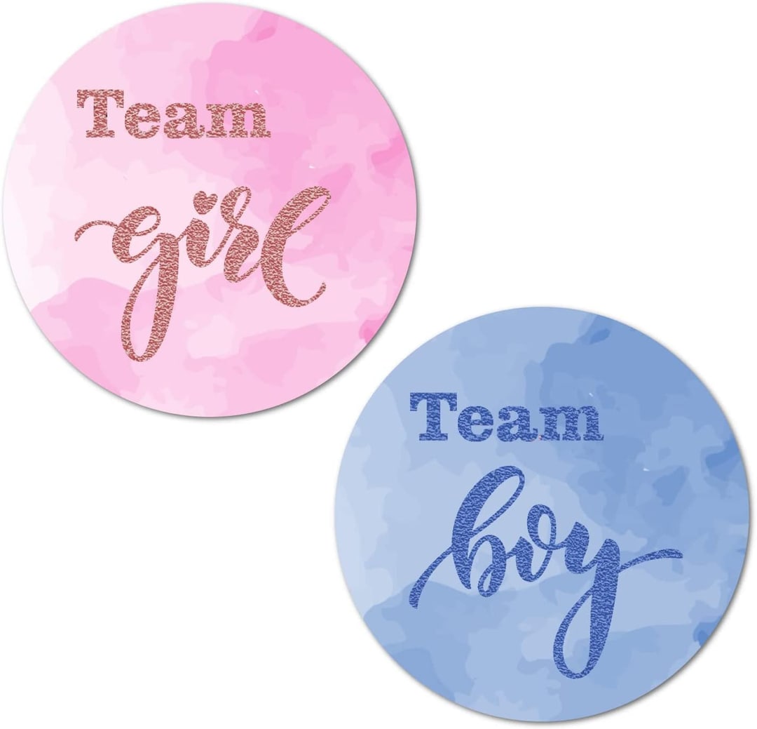40pc Team Girl Team Boy Gender Reveal Stickers 2 Inch Big Round Glossy ...
