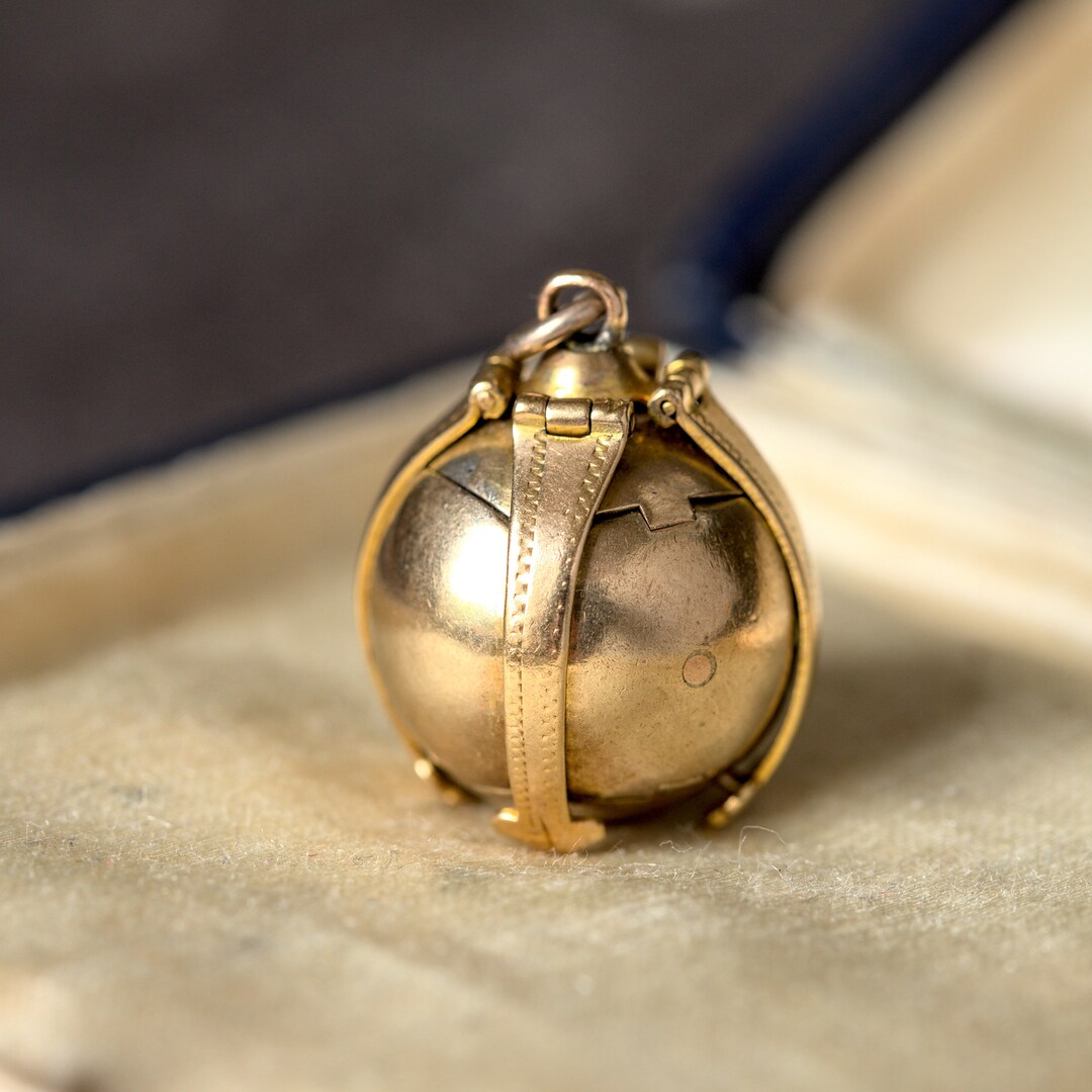 Unusual Version Antique English 9K Gold & Silver Masonic Orb Pendant ...