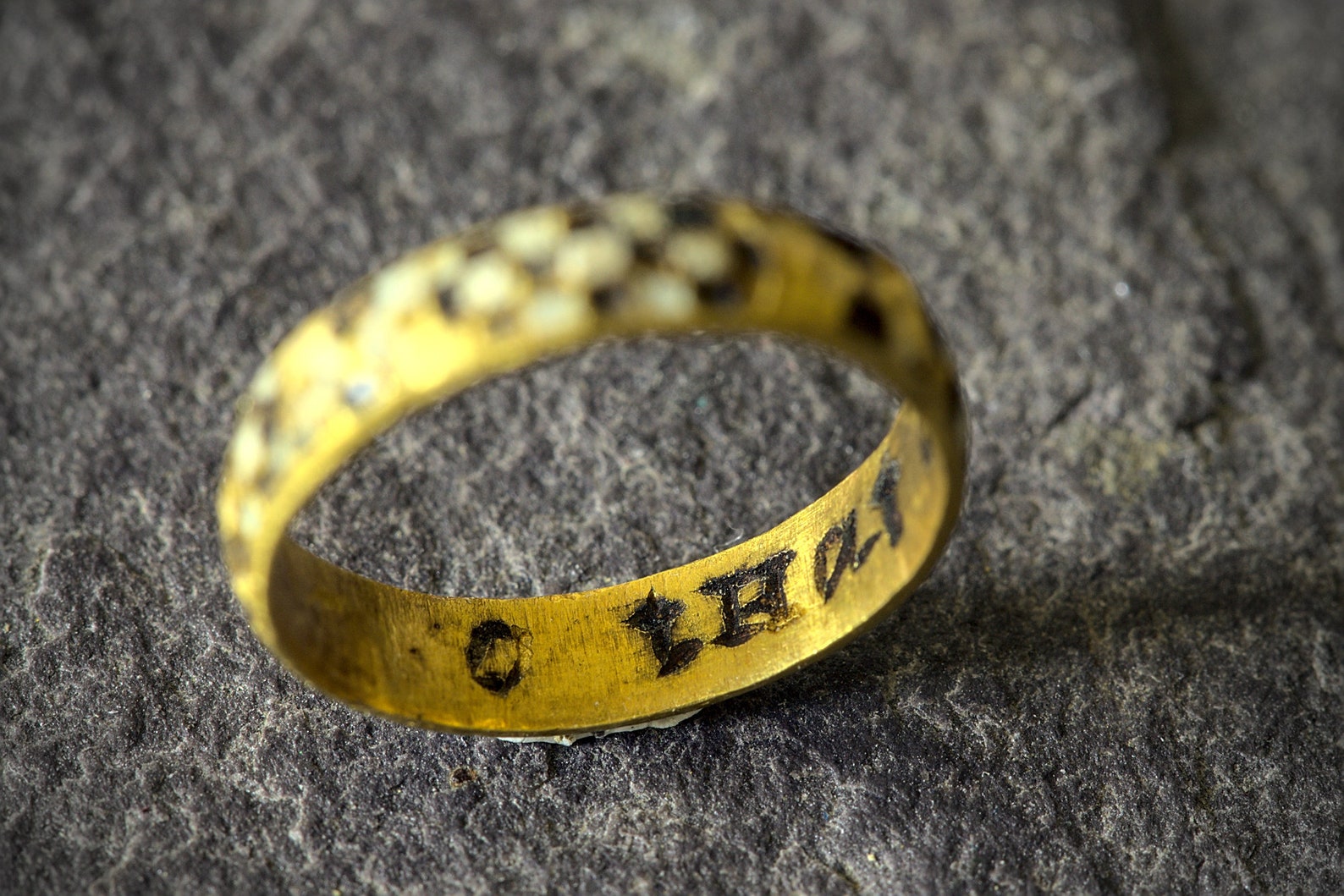 Rare Antique English Stuart Era 18K Gold Enamel Posy Ring 'O That I ...