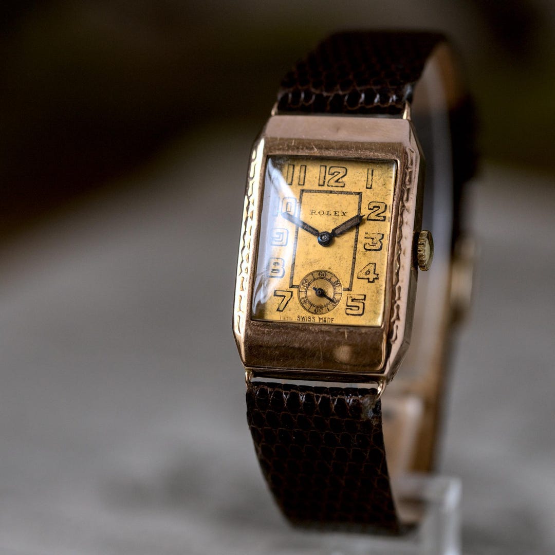 Reloj de pulsera Rolex Tank suizo genuino Art Deco de 1933 en oro de 9 ...