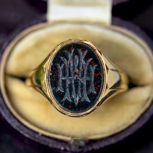 Antique Victorian English 18K Gold Signet Pinky Ring Monogram HAM MAH ...