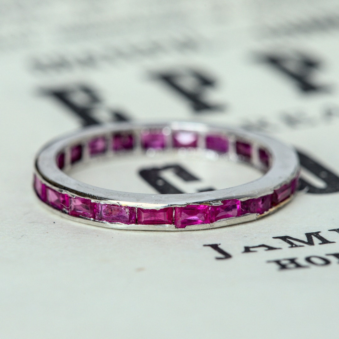 Gorgeous Unusual Vintage Palladium Rectangular Cut Ruby Full Eternity ...